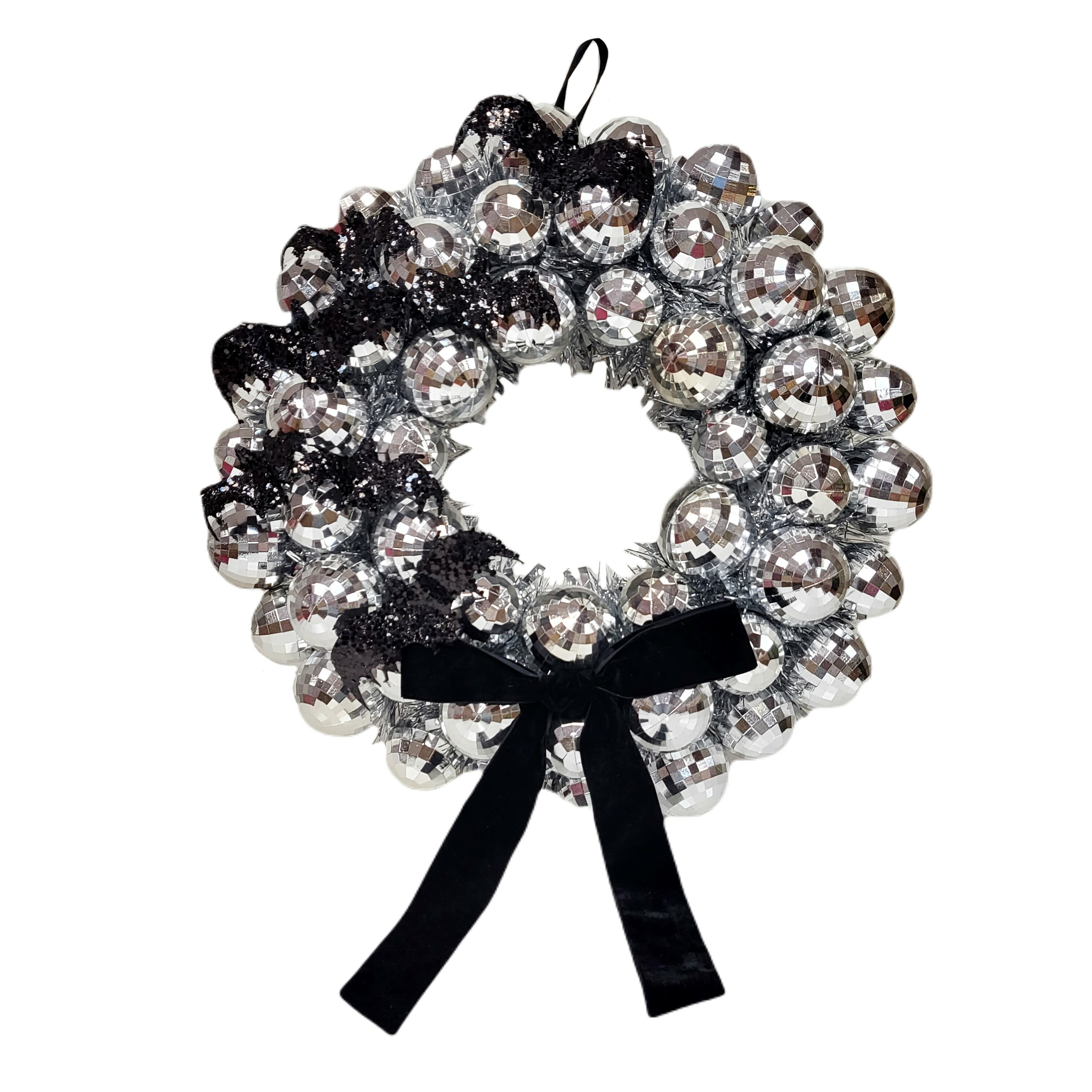 Disco Ball and Bats Wreath, Silver and Black, 17", Halloween by Way To ...