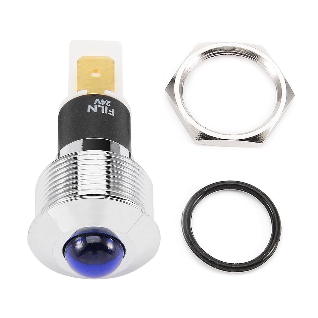 DC 24V 19mm Thread Dia Push-in Mount Convex Head Blue LED Signal ...