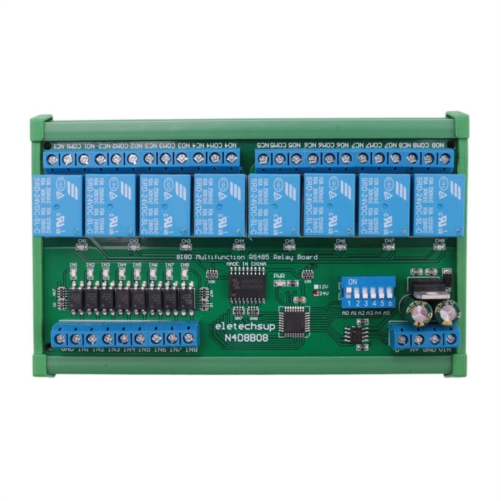 DC 24V 8 Ch RS485 Relay Board Modbus RTU UART Remote Control Switch DIN35 Rail Box for PLC ...