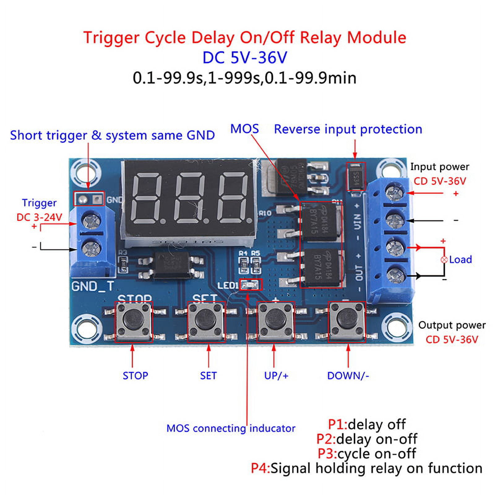 DC 6-30V Dual MOS LED Digital Time Delay Relay Switch Module Circuit Board - Walmart.com