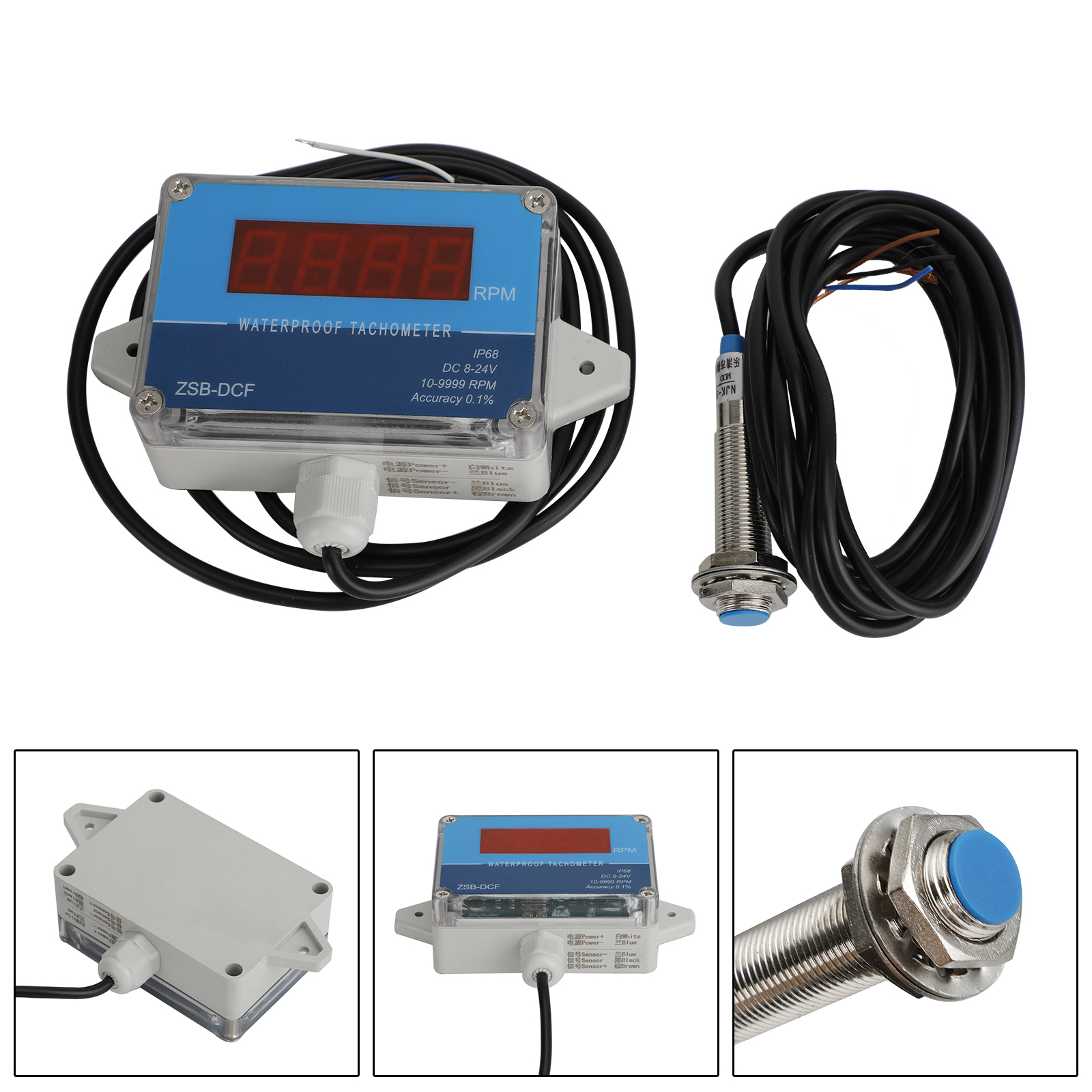 DC 8-24V IP68 Waterproof Hall Tachometer Digital LED Motor Speed Meter ...