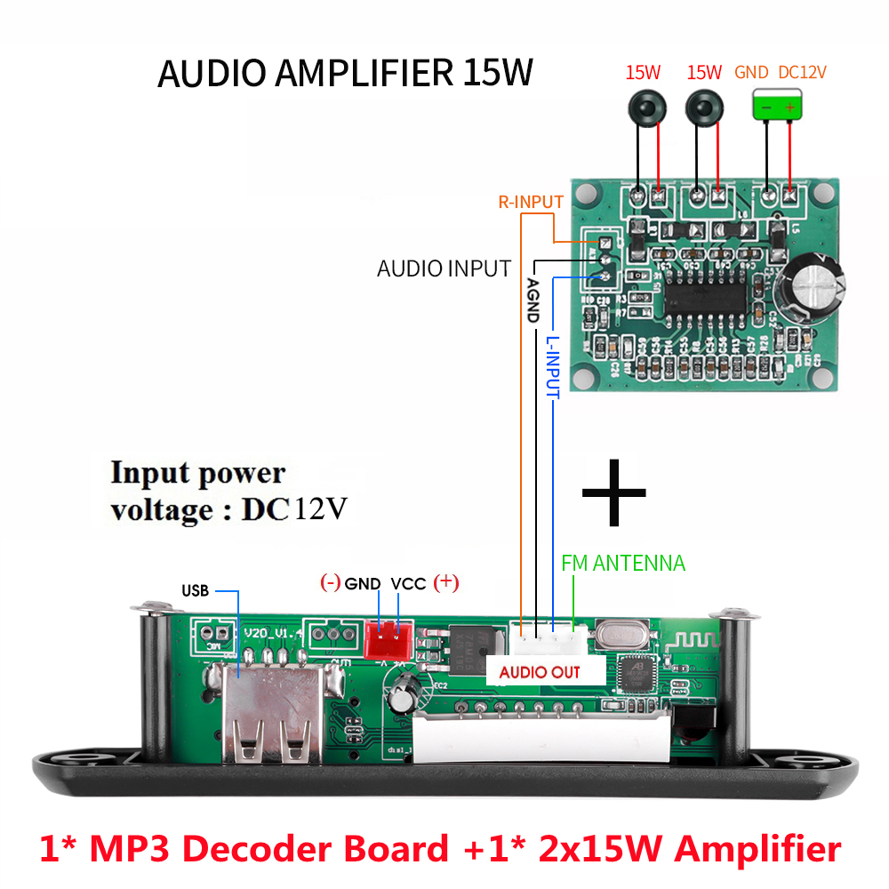 DC 9-12V MP3 Decoder Board 30W Amplifier Board Audio Module USB TF Radio Bluetooth Wireless ...