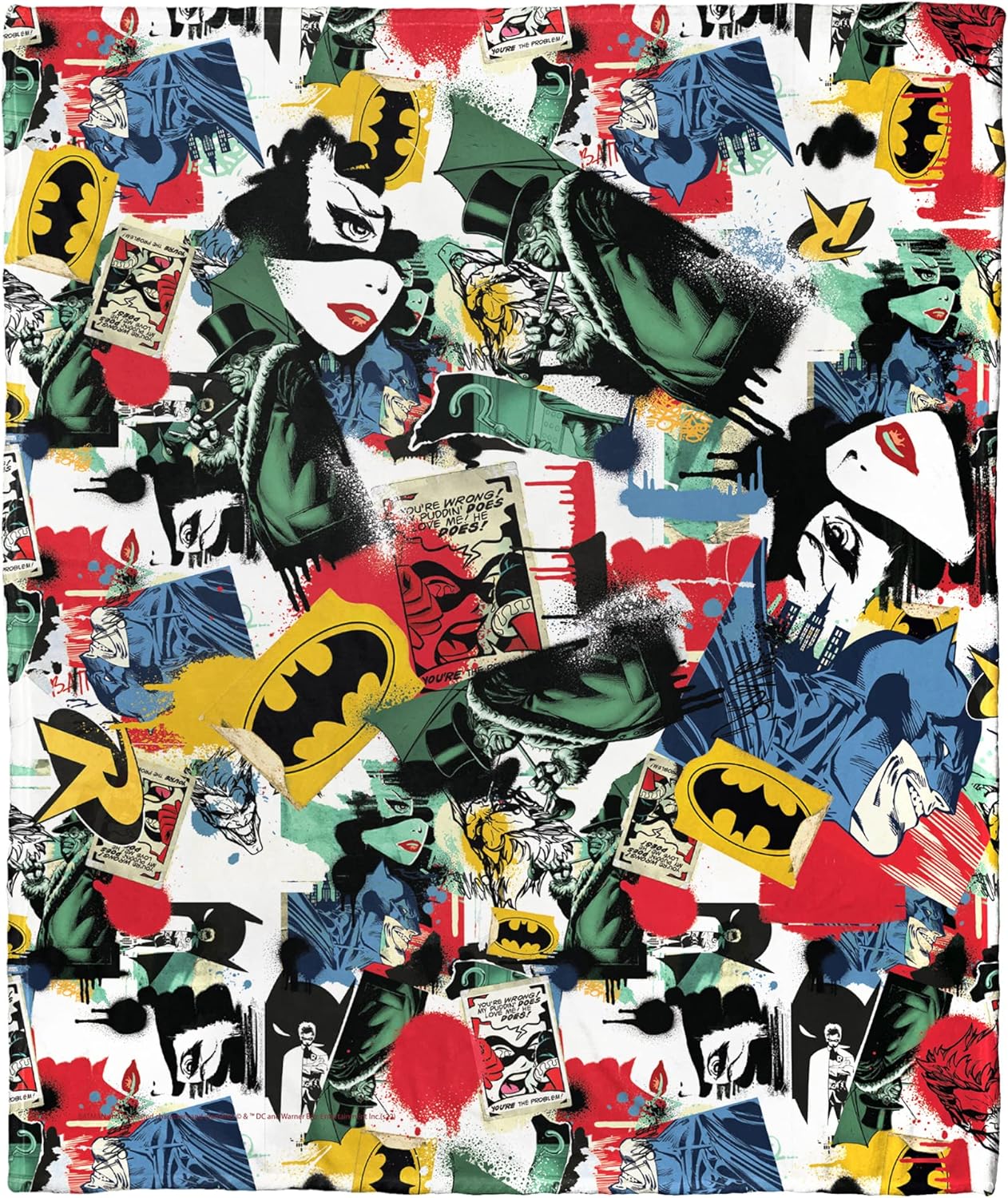 DC - Batman Silk Touch Throw Blanket, 50" x 60", Sticker Collage ...