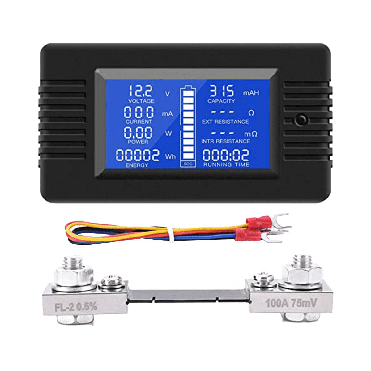 DC Battery Monitor Power Meter Ammeter Digital DC 0-200V Shunt 100A ...