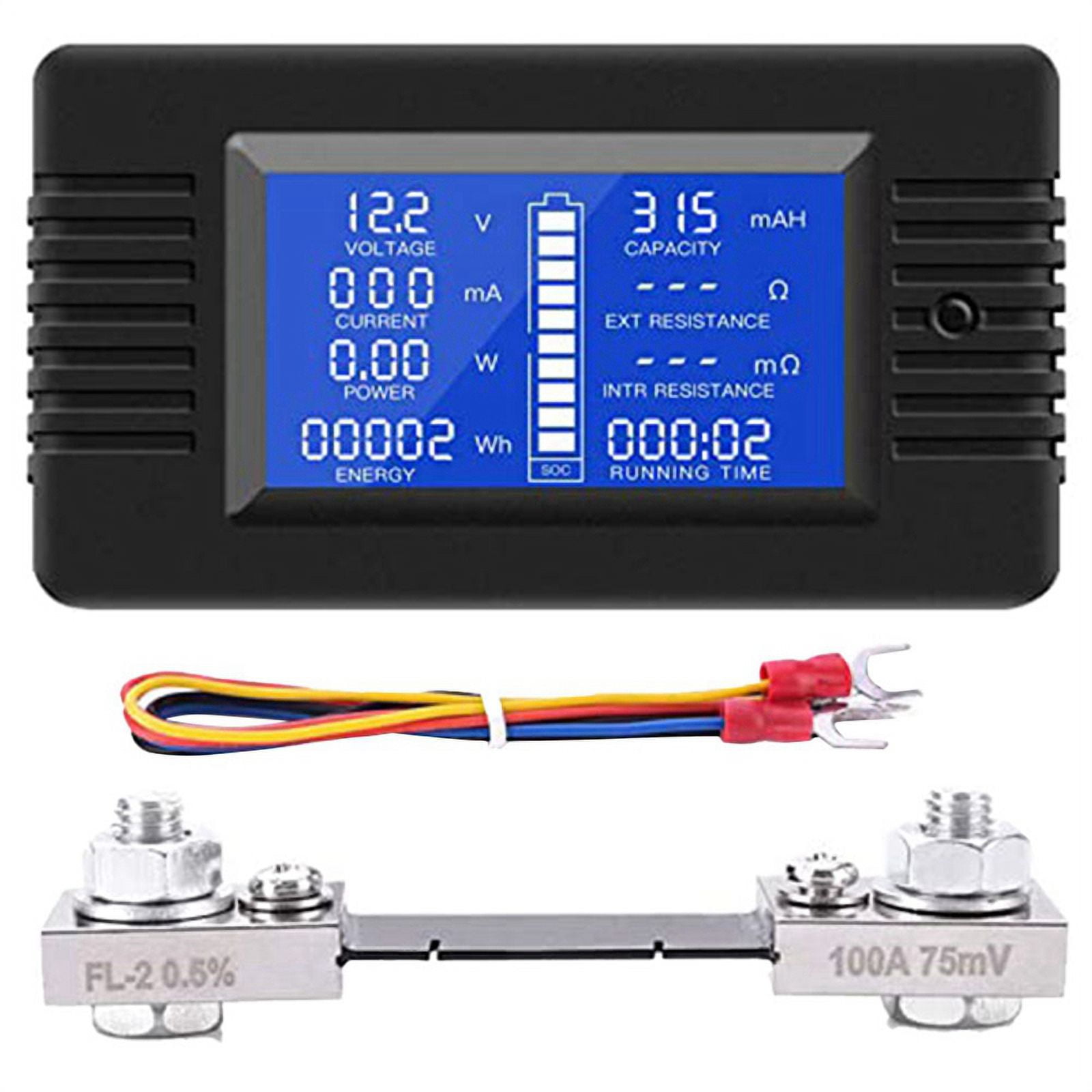 DC Battery Monitor Power Meter Ammeter Digital 0-200V Shunt 100A ...