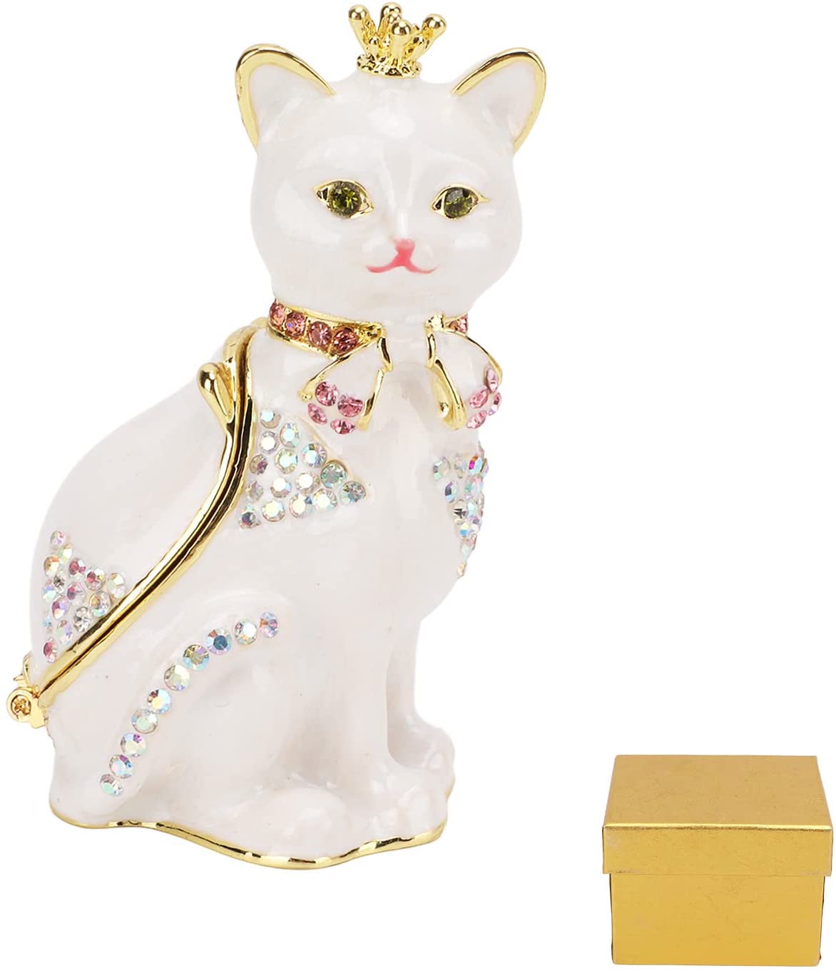 Cat Hinged Jewelry Box Sparkling Rhinestones Fine Details Cat with ...