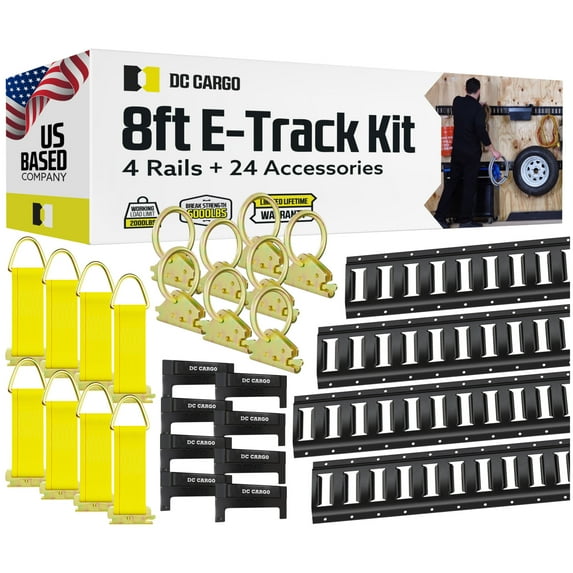 DC 8' Black Etrack Rails Kit with Cargo Tie Down Accessories for ...