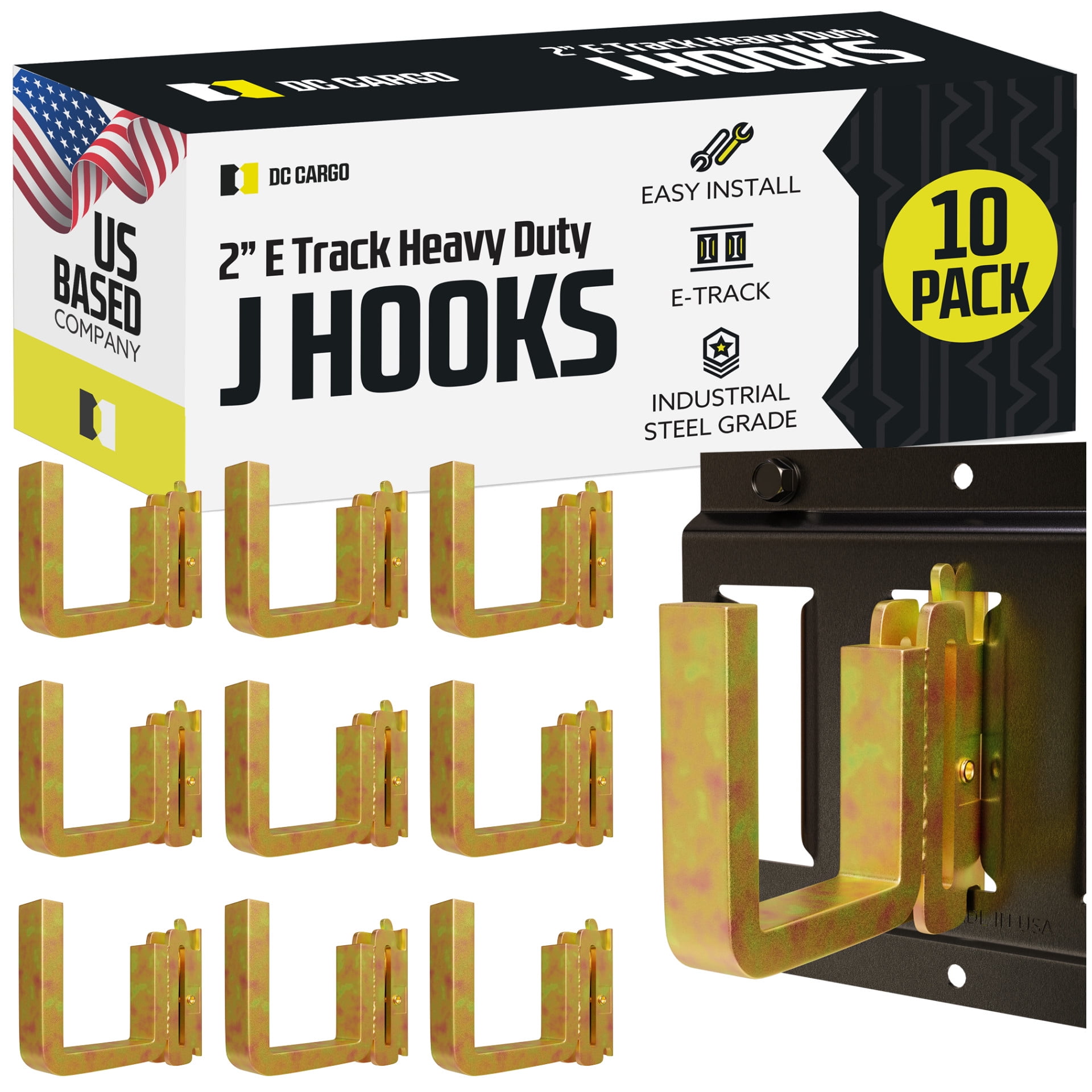 "DC Cargo Mall 10 E-Track Hooks, Heavy-Duty - 2 Inch Square J-Hook Tie ...