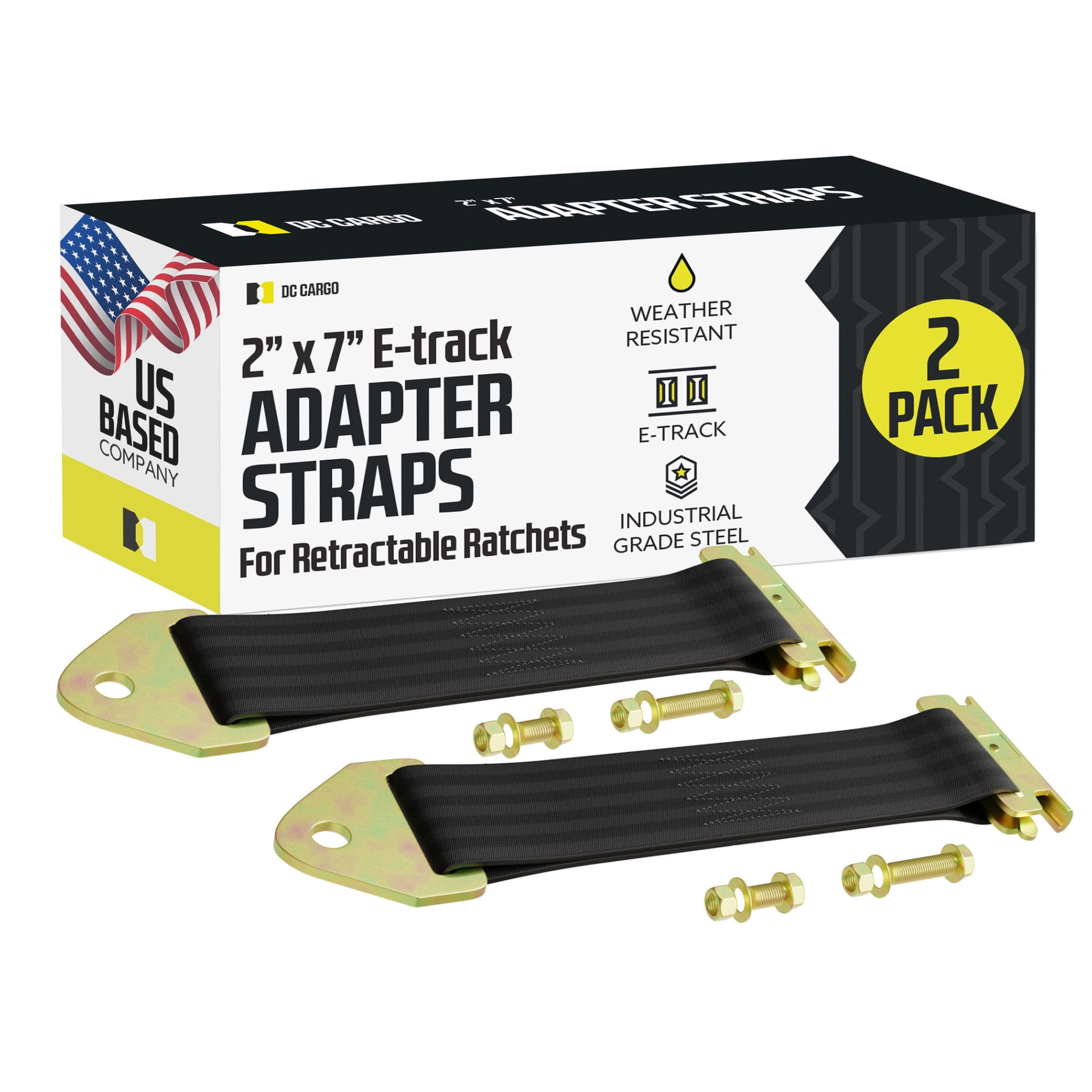 "DC Cargo Mall 2 E-Track Adapter Straps - Convert Bolt-On Retractable Ratchet Straps to E-Track ...