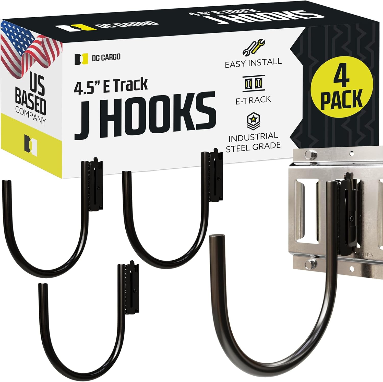 DC Cargo Mall 4 J Hooks for E Track Systems, Large Steel JHook TieDown ...