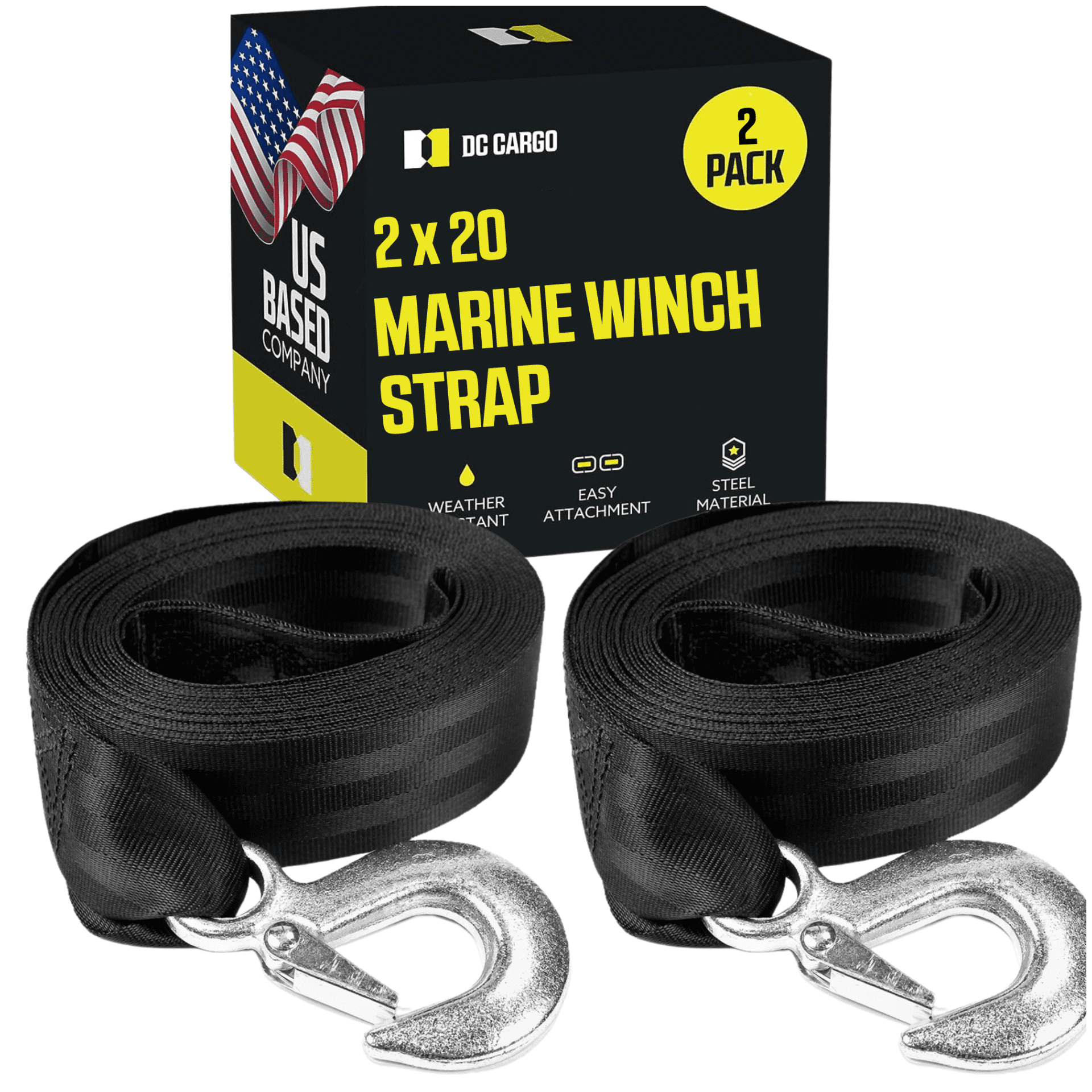 "DC Cargo Mall Marine Winch Strap -2 Pack | 2"" x 20' Long Boat Tie ...