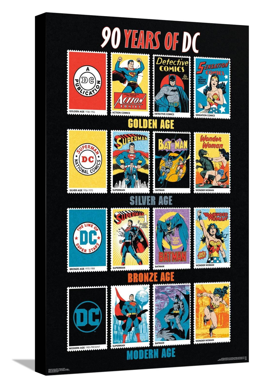 DC Comics 90th - 90 Years Of DC Canvas Wall Poster, 14.725" x 22.375 ...