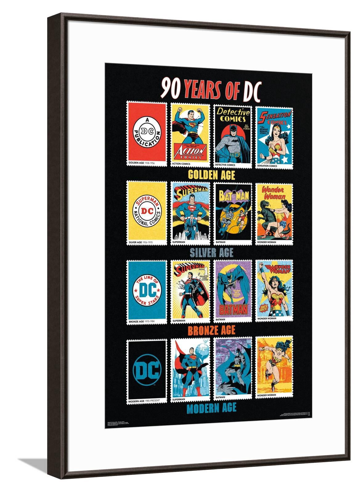 DC Comics 90th - 90 Years Of DC Canvas Wall Poster, 14.725" x 22.375 ...