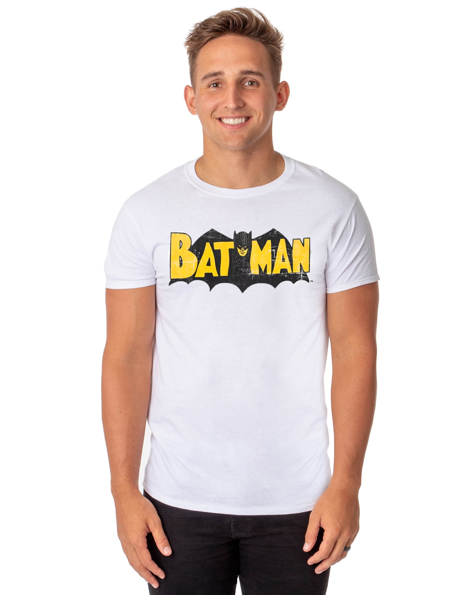 DC Comics Batman T-Shirt Men's Distressed Throwback Logo Adult Graphic ...