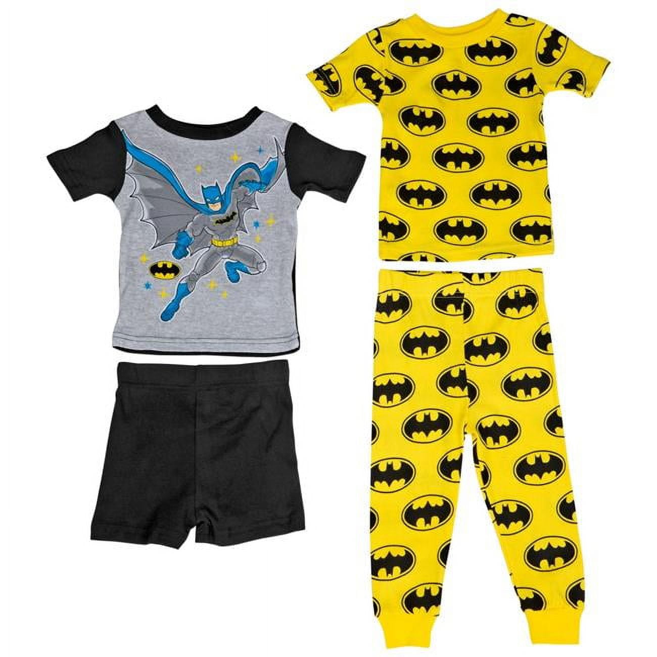 DC Comics Batman 4-Piece Kids Superhero Sleeper Pajama Set, Bat Symbol ...