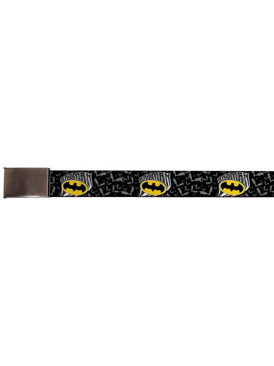 DC Comics Belt, Flip Web Belt Batman Bat Shield Flying Bats Black Gray ...