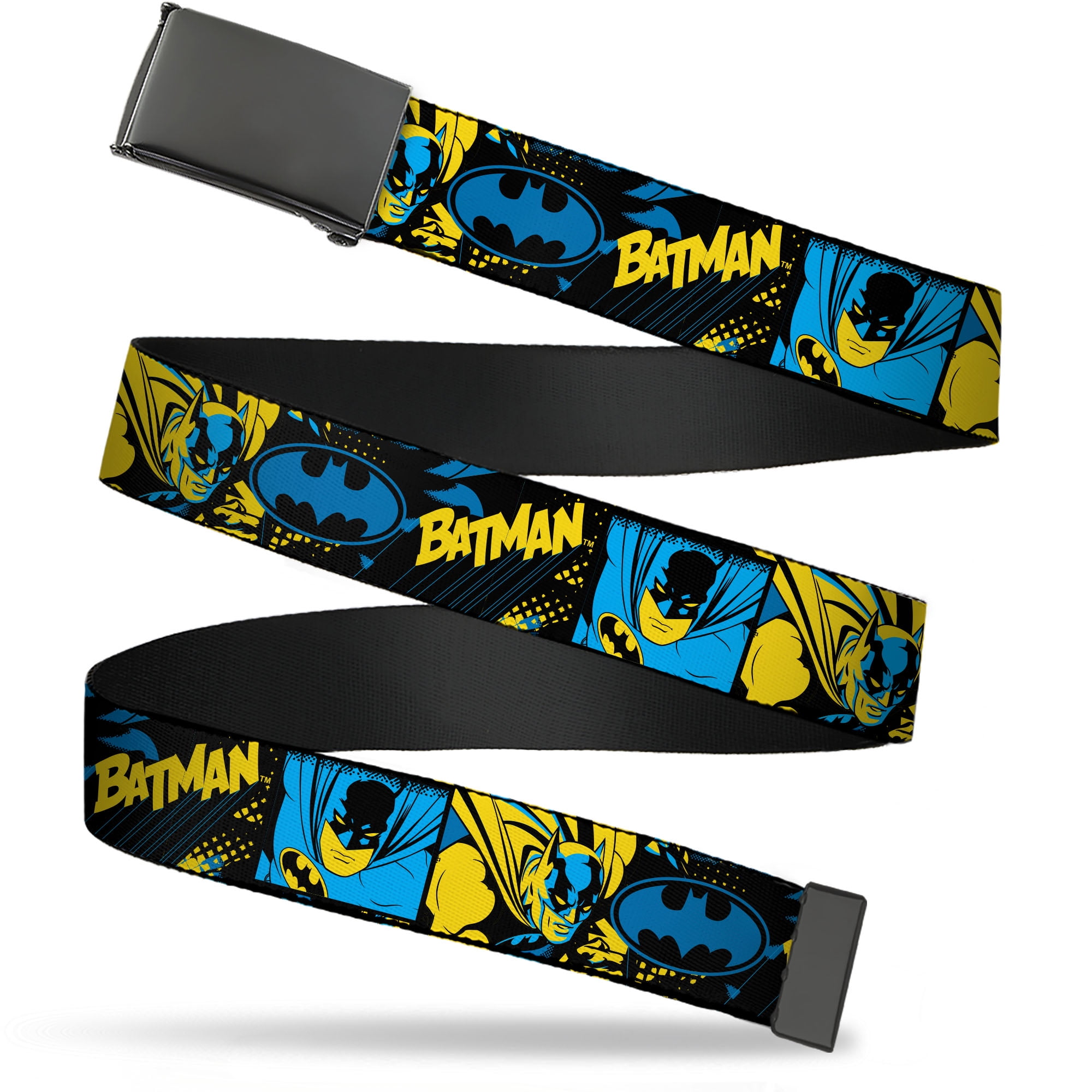 DC Comics Belt, Flip Web Belt Batman Poses and Logo Collage Black Blue ...