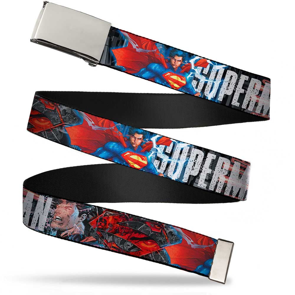 DC Comics Belt, Flip Web Belt New 52 Superman Poses Shield Comic Scenes ...
