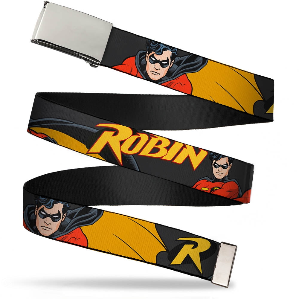DC Comics Belt, Flip Web Belt Robin Red Black Poses Gray, 1.25 Inch ...