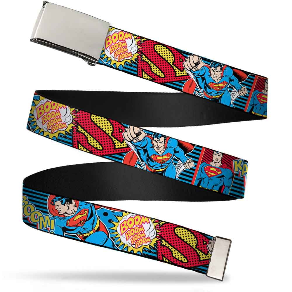 Adjustable Belt, Clamp Buckle, Cut-to-Fit, Superman Logo Poses Action ...