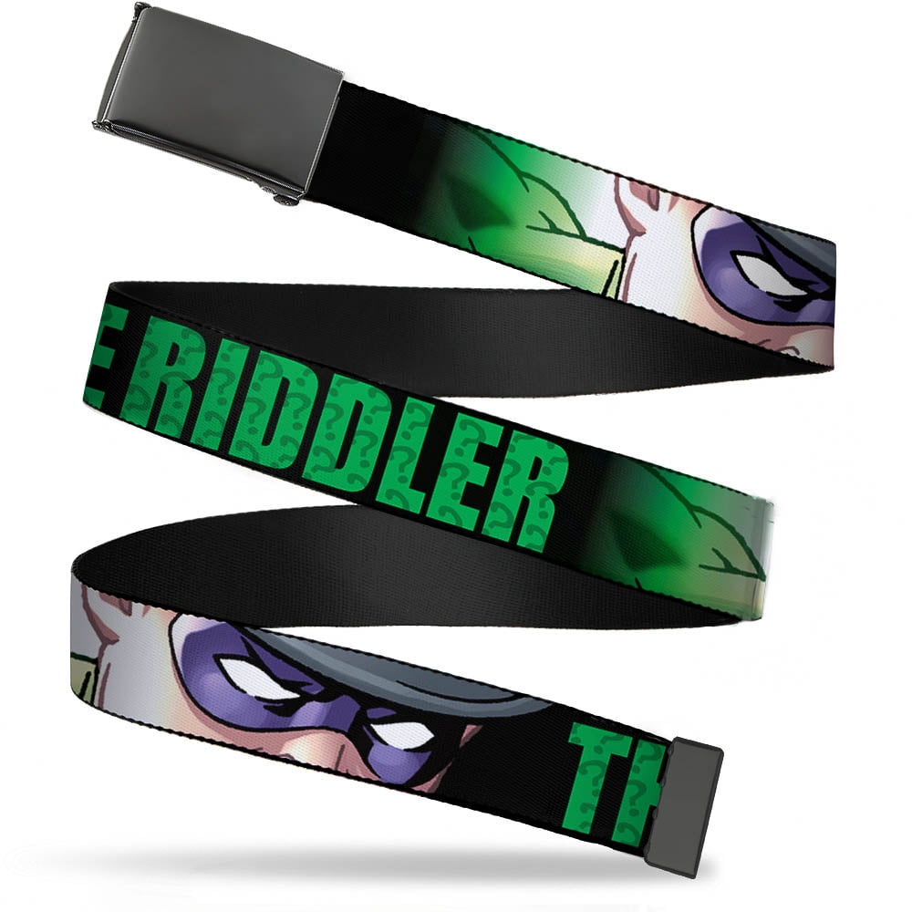 DC Comics Belt, Flip Web Belt The Riddler Face Close Up Black Green, 1. ...