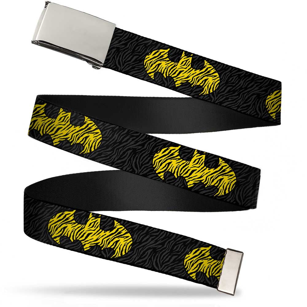 DC Comics Belt, Flip Web Belt Zebra Bat Signal Black Gray Yellow Black ...