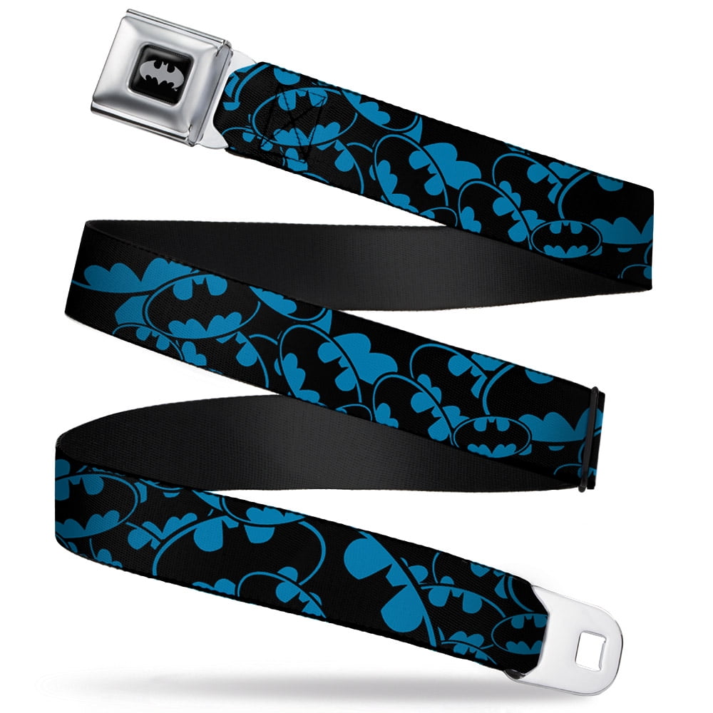 DC Comics Belt, Seatbelt Buckle Belt, Bat Signals Stacked Blue Black ...