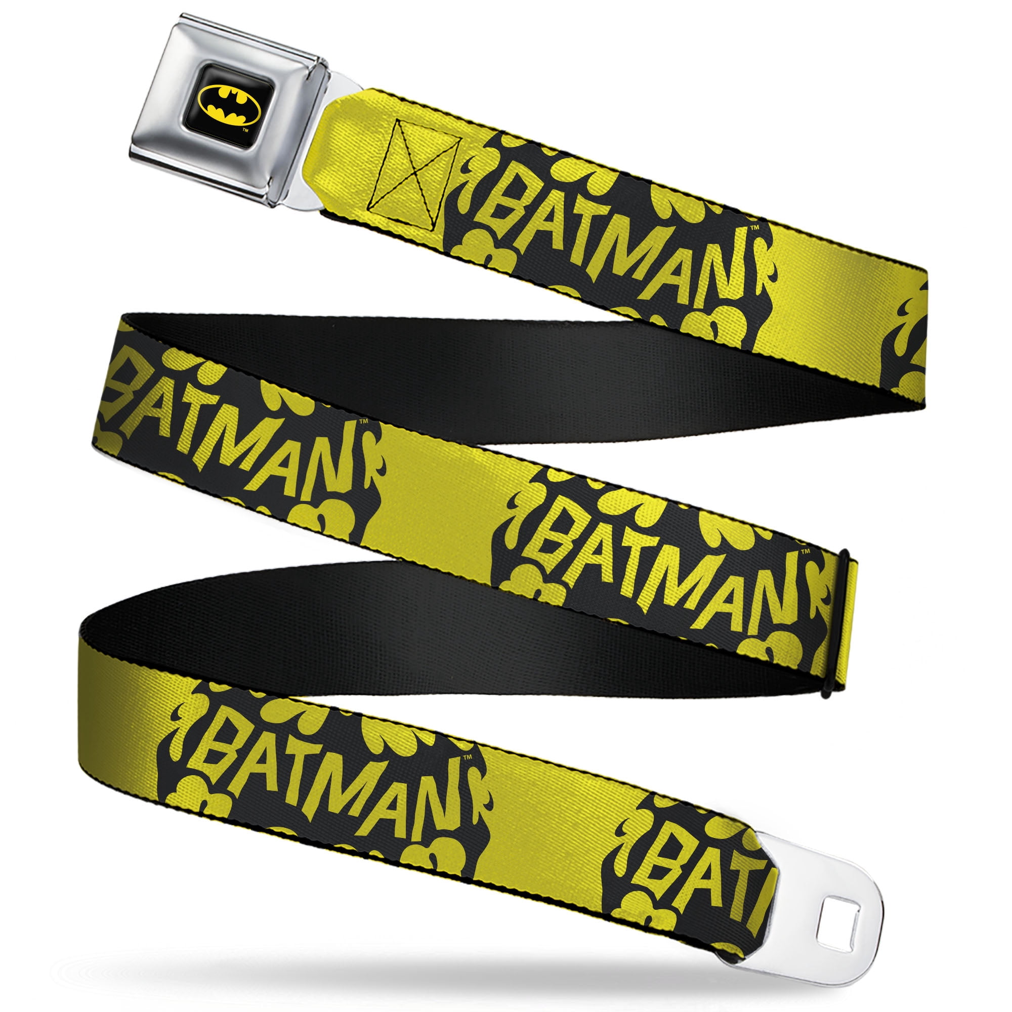 DC Comics Belt, Seatbelt Buckle Belt, Batman Bat Signal Text Yellow ...