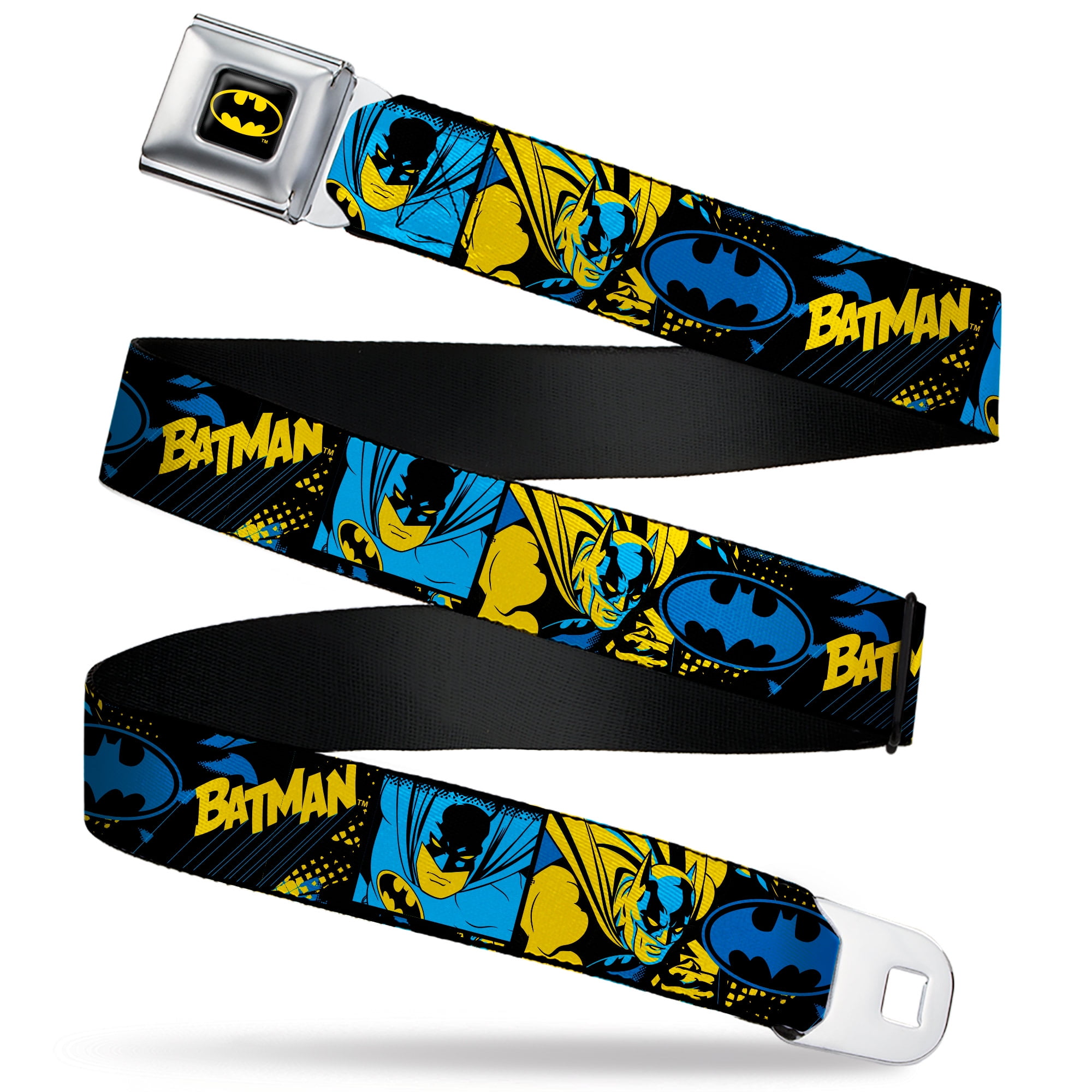 DC Comics Belt, Seatbelt Buckle Belt, Batman Poses and Logo Collage ...