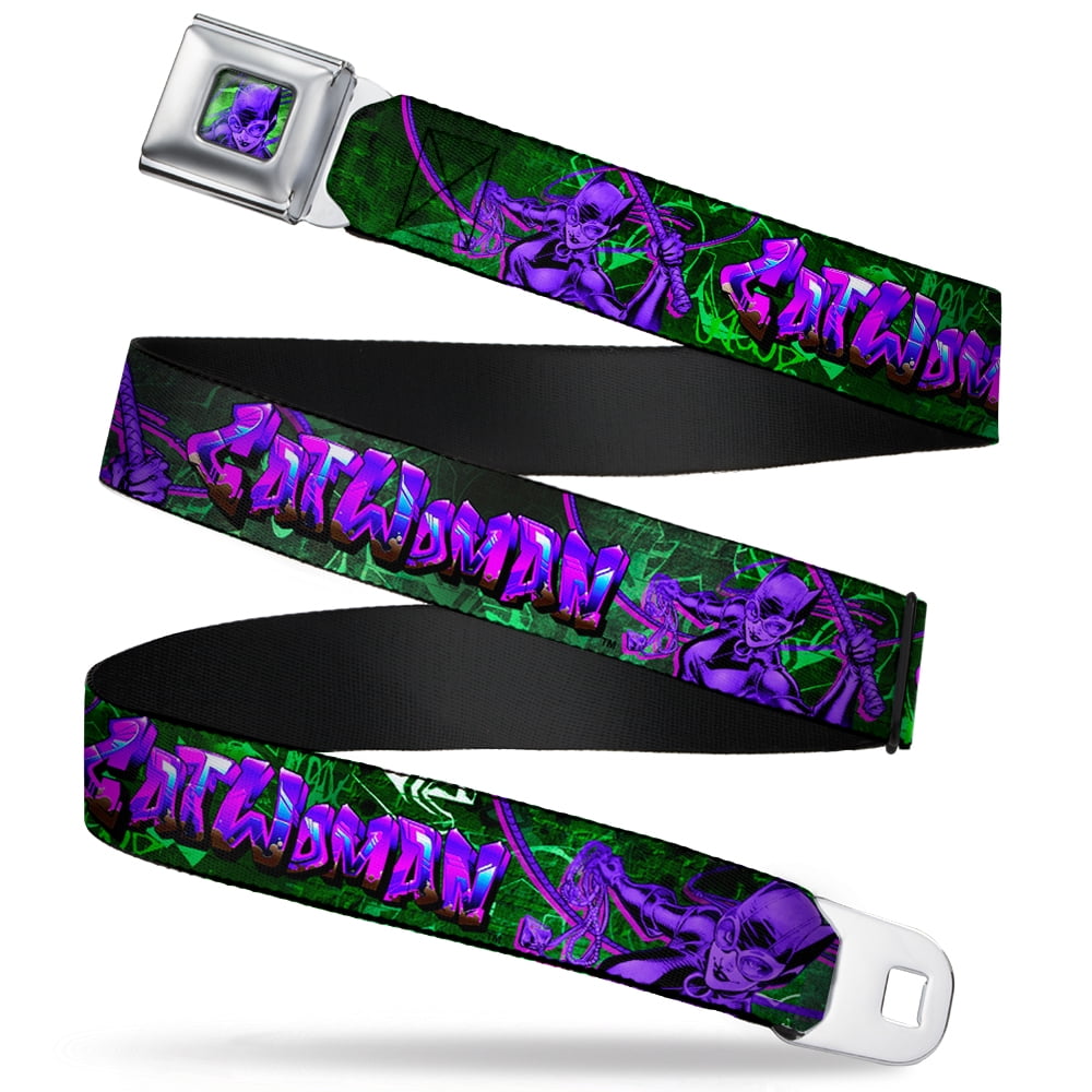 DC Comics Belt, Seatbelt Buckle Belt, Catwoman Whip Pose Graffiti Black ...