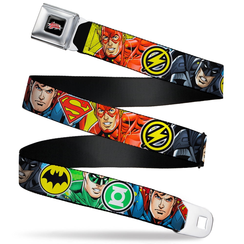 DC Comics Belt, Seatbelt Buckle Belt, Justice League Superhero Close Up ...