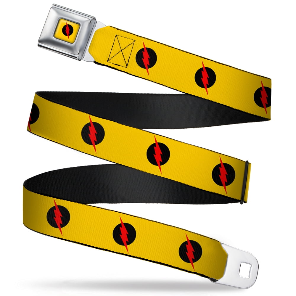 DC Comics Belt, Seatbelt Buckle Belt, Reverse Flash Logo Golden Yellow ...