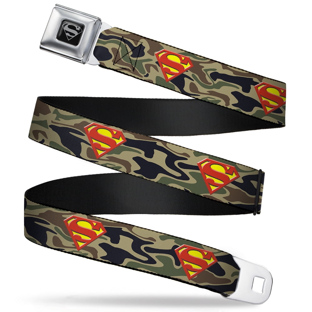 DC Comics Belt, Seatbelt Buckle Belt, Superman Shield Camo Olive, 24 to ...