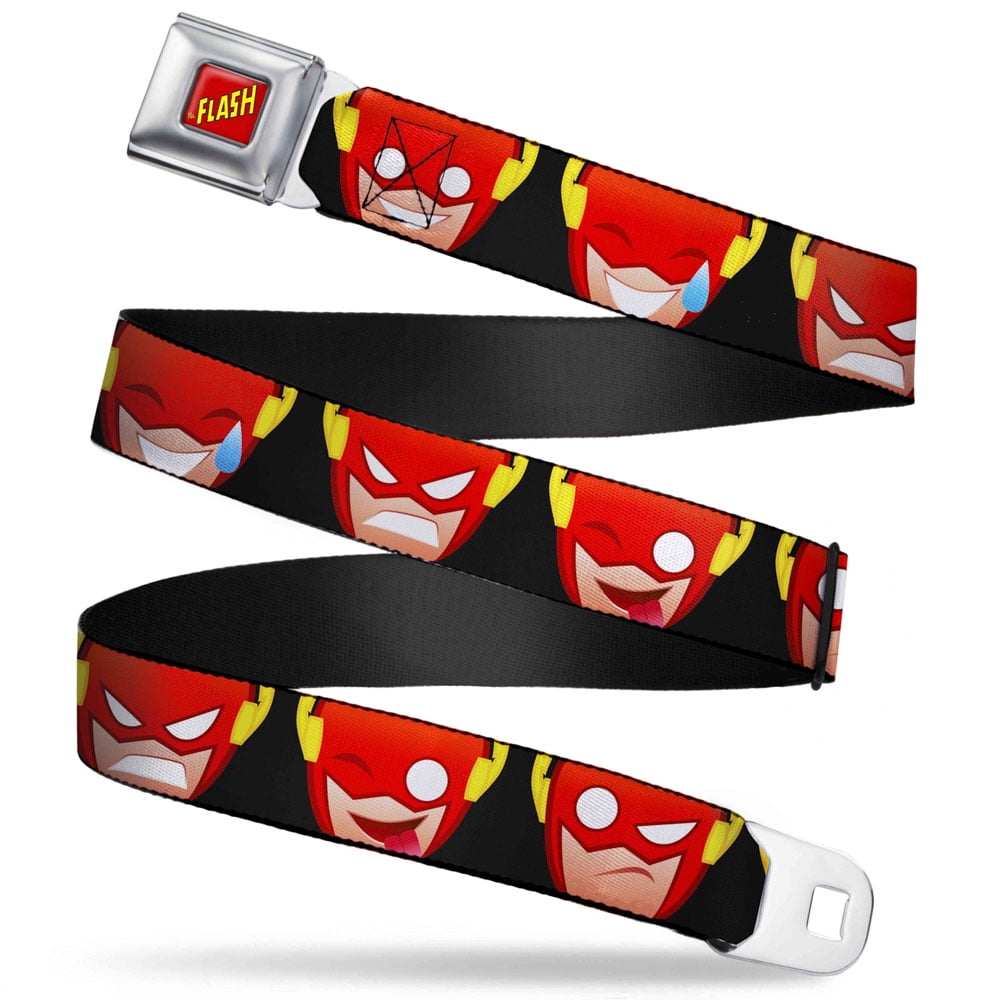 DC Comics Belt, Seatbelt Buckle Belt, The Flash Emoji Expressions Black ...