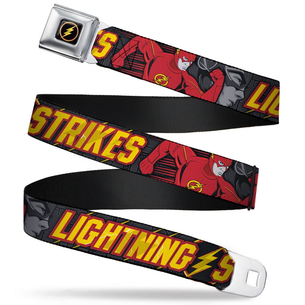 DC Comics Belt, Seatbelt Buckle Belt, The Flash Running Poses Lightning ...