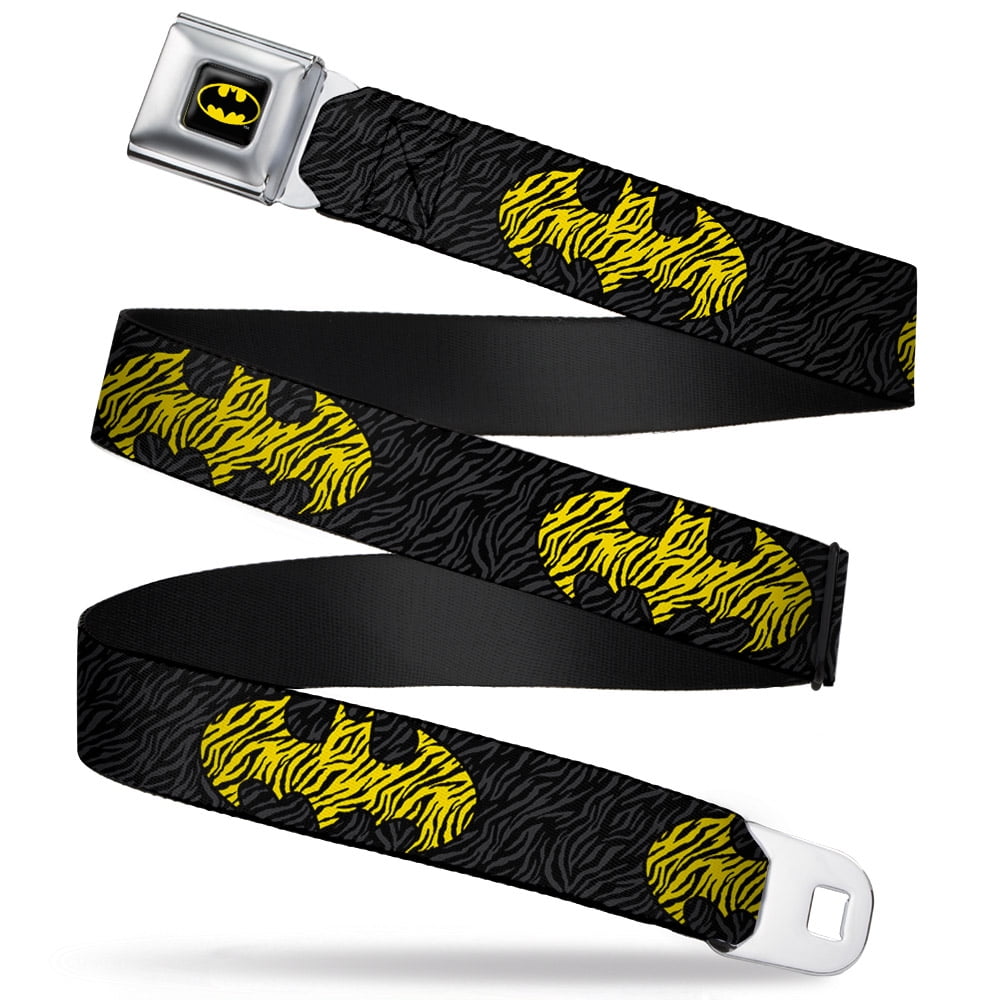 DC Comics Belt, Seatbelt Buckle Belt, Zebra Bat Signal Black Gray ...