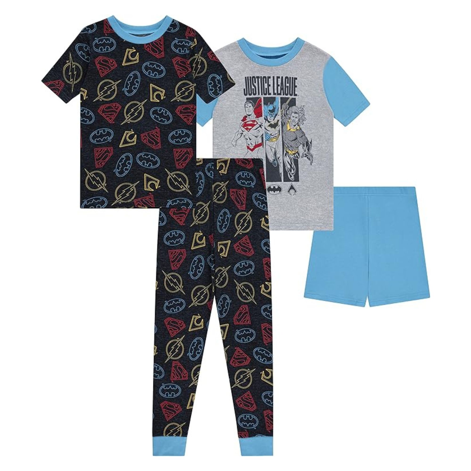 DC Comics Boys Batman Pajamas Set, 4 Piece Combo Set Shirt Short ...