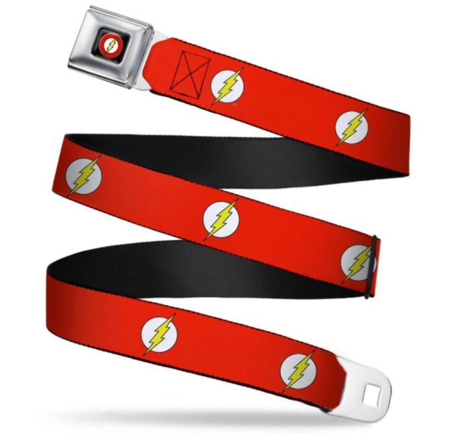 DC Comics Belt, Seatbelt Buckle Belt, Flash Logo Red White Yellow ...