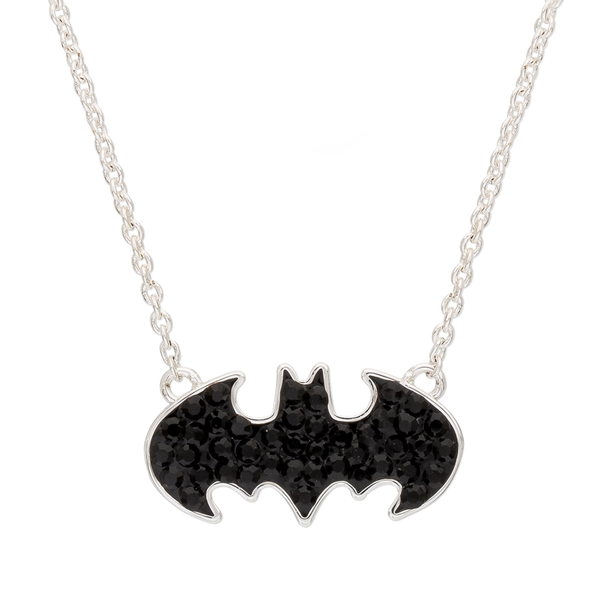 DC Comics Girl's Batgirl Silver Plated Crystal Pendant Necklace, 18 ...