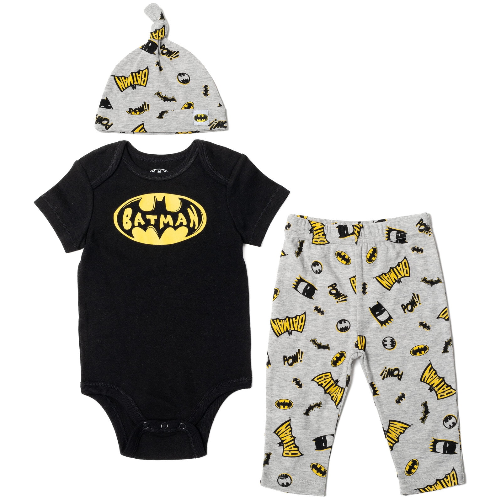 DC Comics Justice League Batman Infant Baby Boys Bodysuit Pants and Hat ...