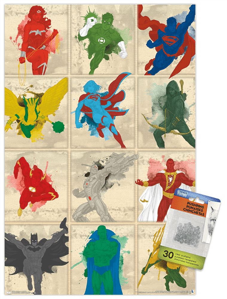 DC Comics - Justice League - Simplistic Grid Wall Poster with Push Pins ...