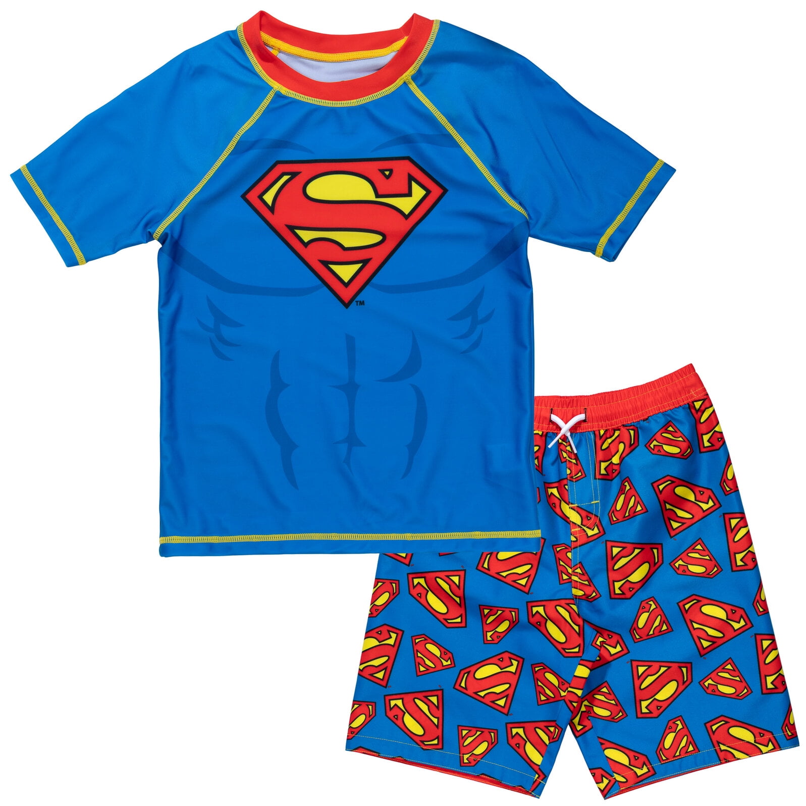 DC Comics Justice League Superman Big Boys Rash Guard and Swim Trunks ...