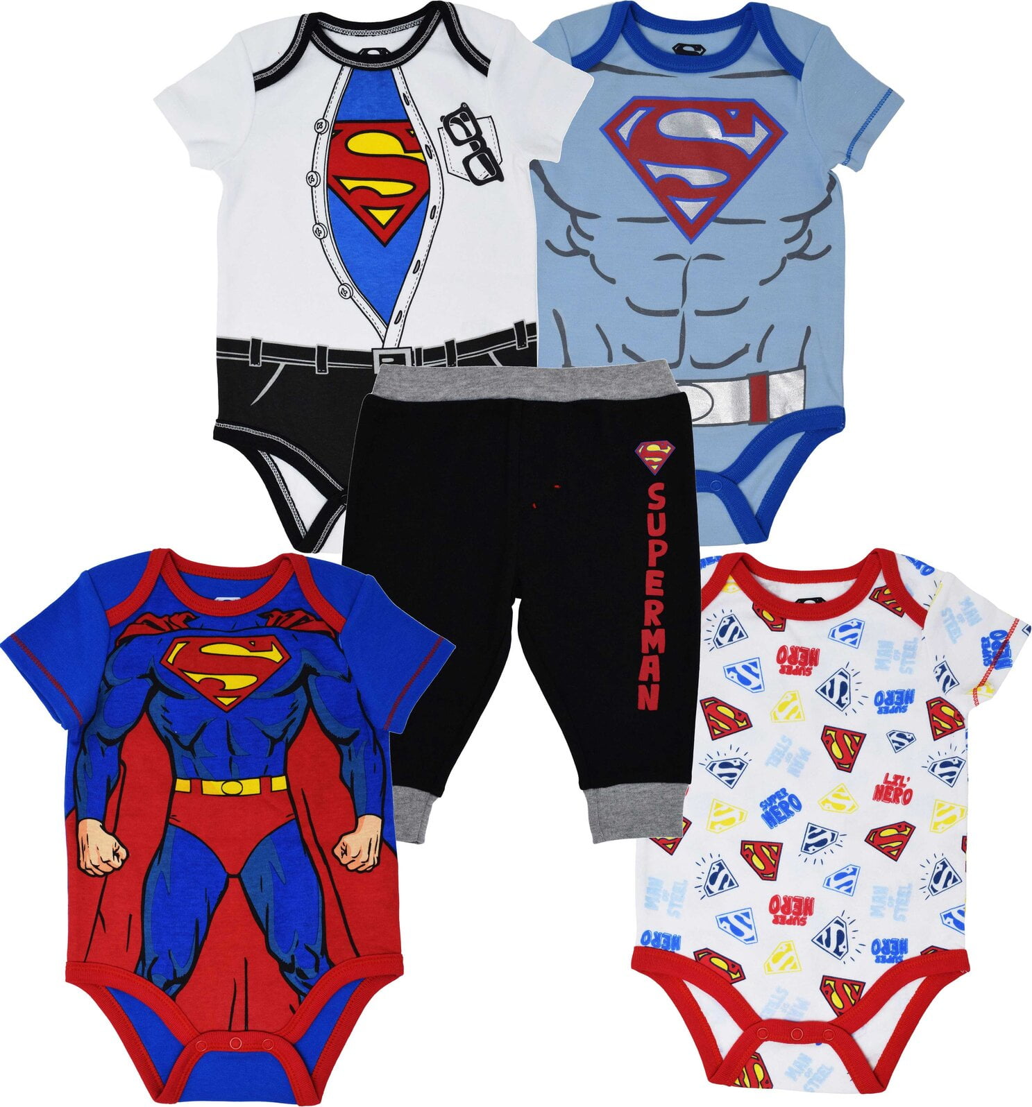 DC Comics Justice League Superman Infant Baby Boys Bodysuits and Jogger ...