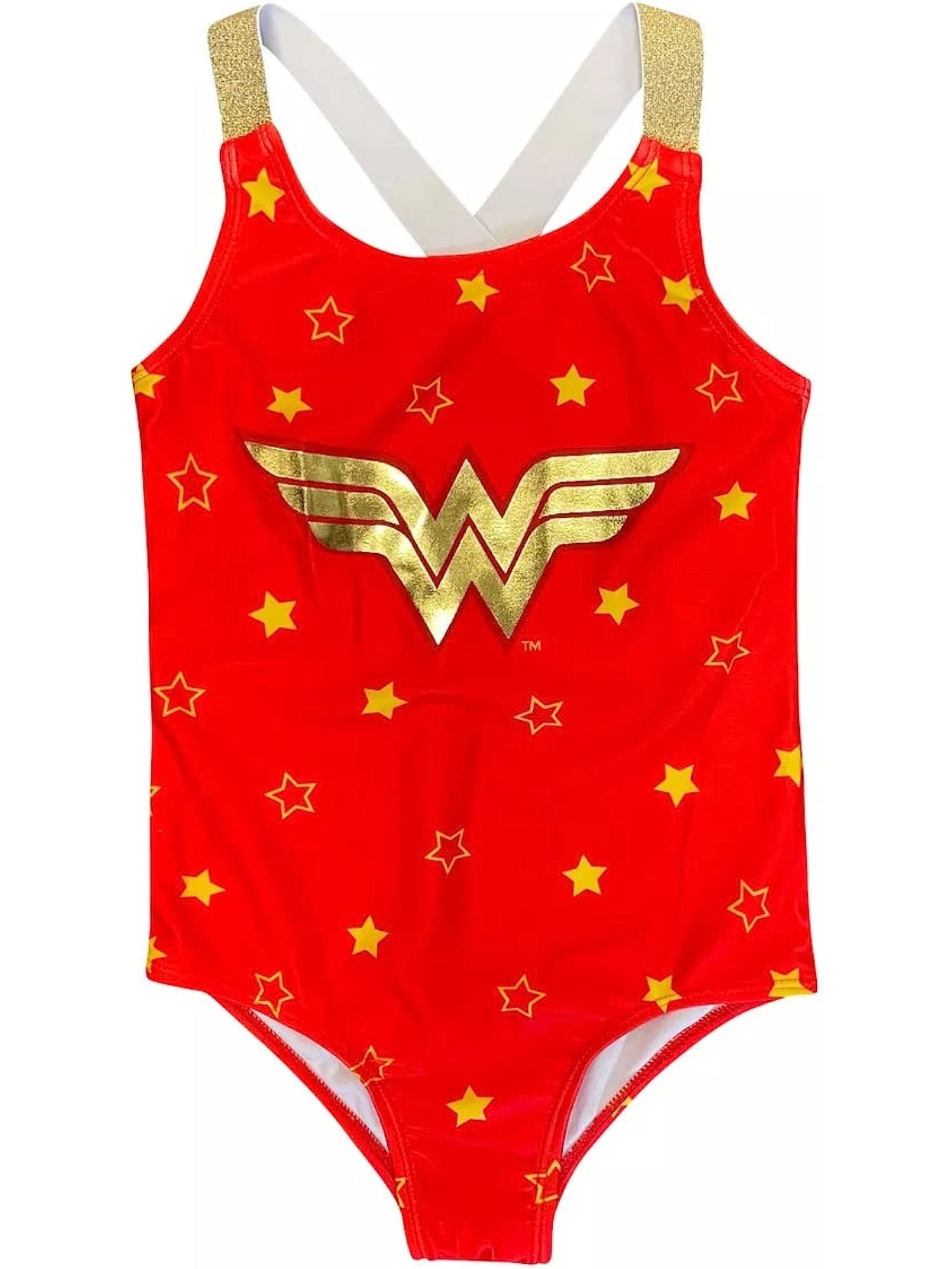 DC Comics Little Girls' Wonder Woman 1 Piece Metallic Logo Swimsuit ...