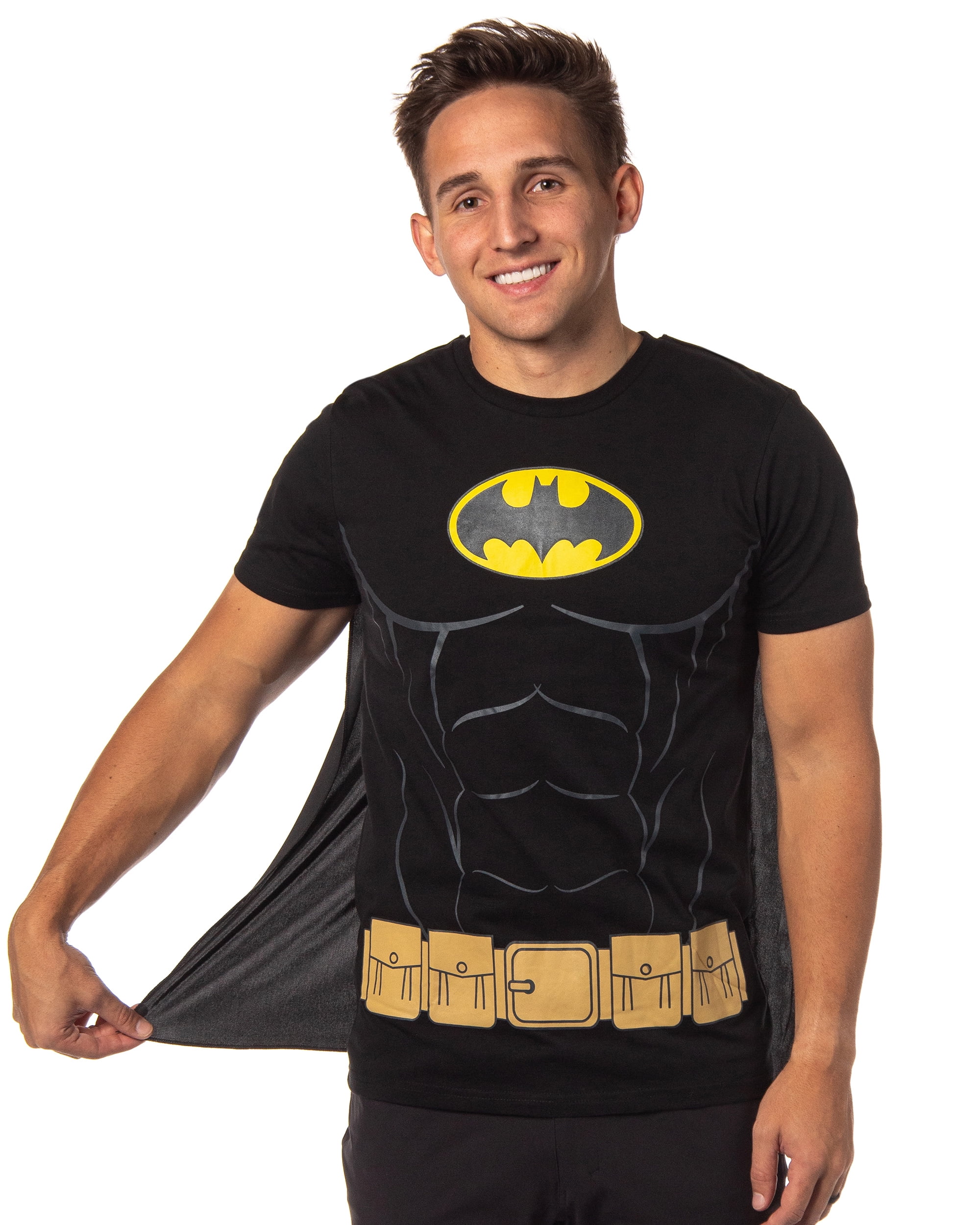 DC Comics Men's Batman Costume Shirt With Detachable Cape Classic Bat ...