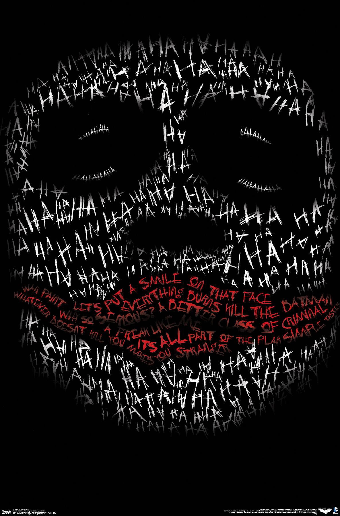 DC Comics Movie The Dark Knight - The Joker Face In Text Wall Poster ...