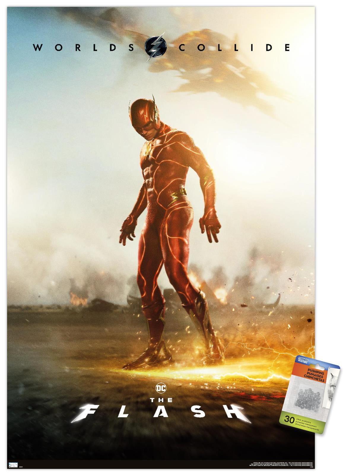 DC Comics Movie The Flash - The Flash Profile One Sheet Wall Poster with Pushpins, 22.375" x 34 ...
