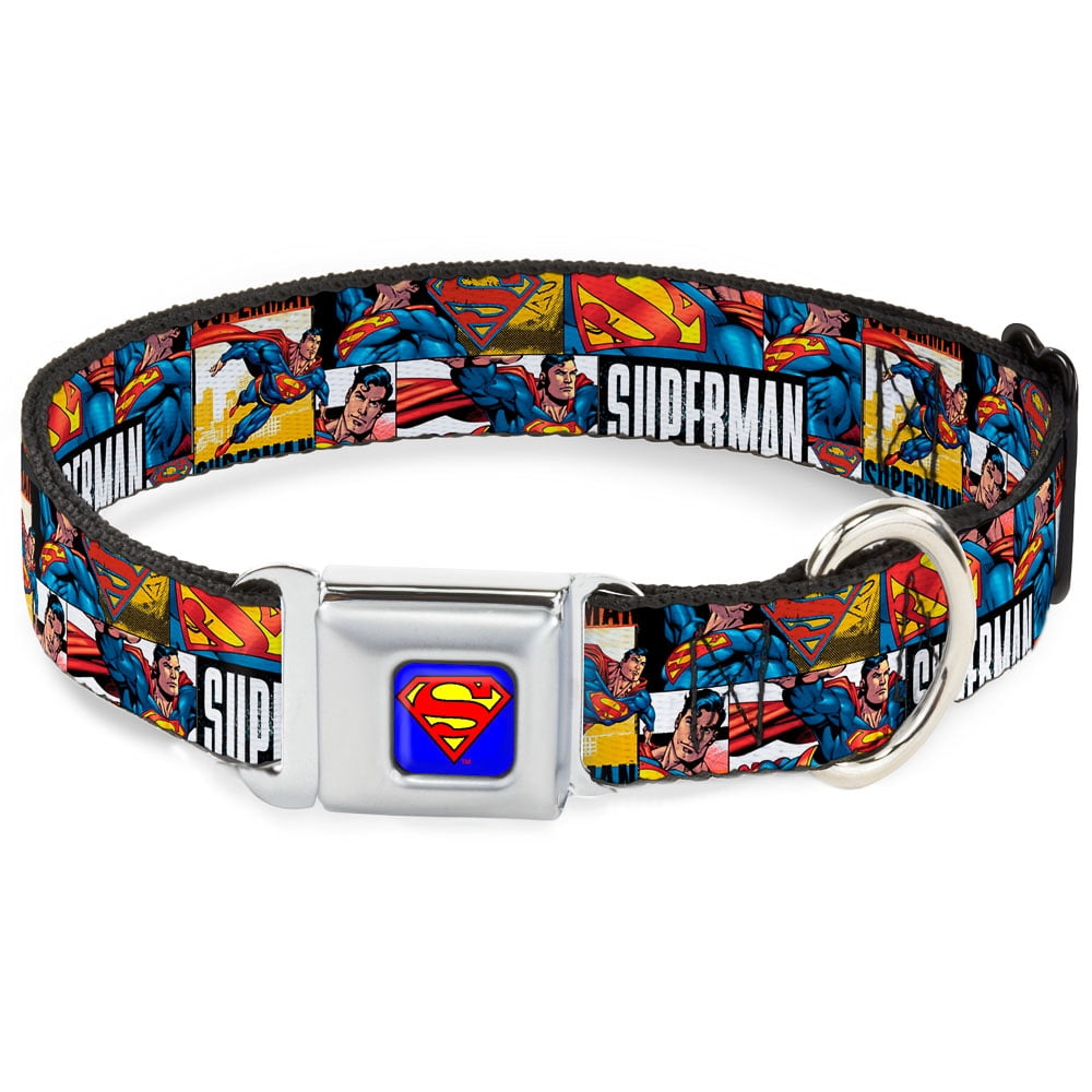 DC Comics Pet Collar, Dog Collar Metal Seatbelt Buckle, Superman Action ...