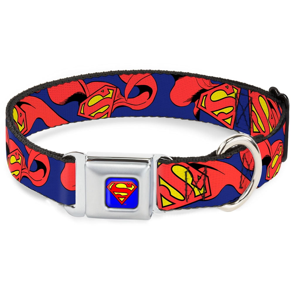 DC Comics Pet Collar, Dog Collar Metal Seatbelt Buckle, Superman Shield ...