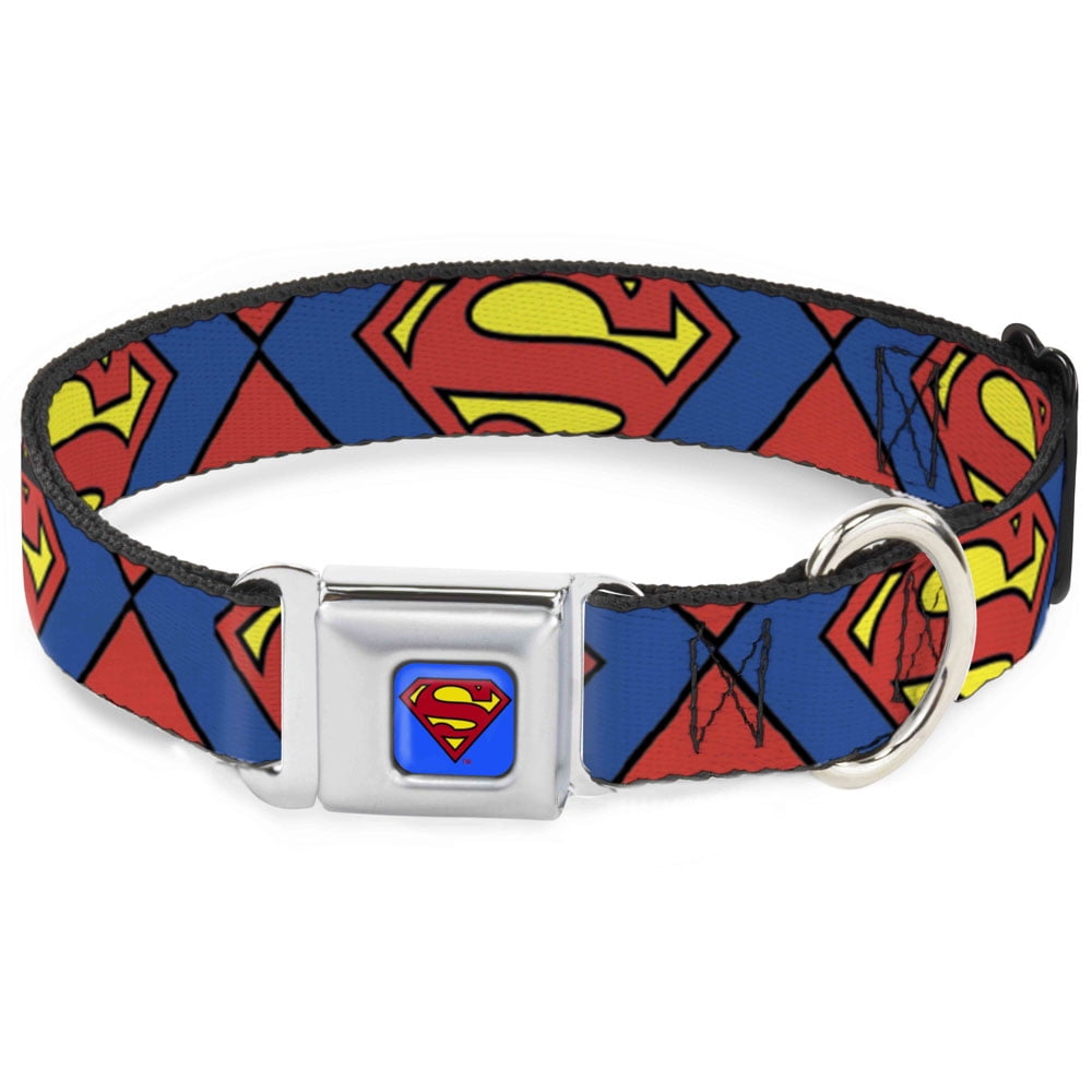 DC Comics Pet Collar, Dog Collar Metal Seatbelt Buckle, Superman Shield ...